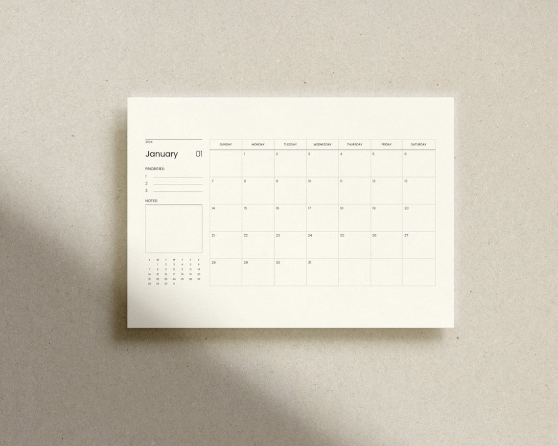 Printable Beige Notebook & 2024 Calendar Set Daily, Monthly, Yearly ...
