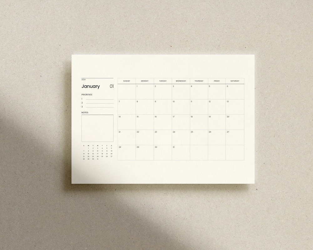 Printable Beige Notebook & 2024 Calendar Set | Daily, Monthly, Yearly ...