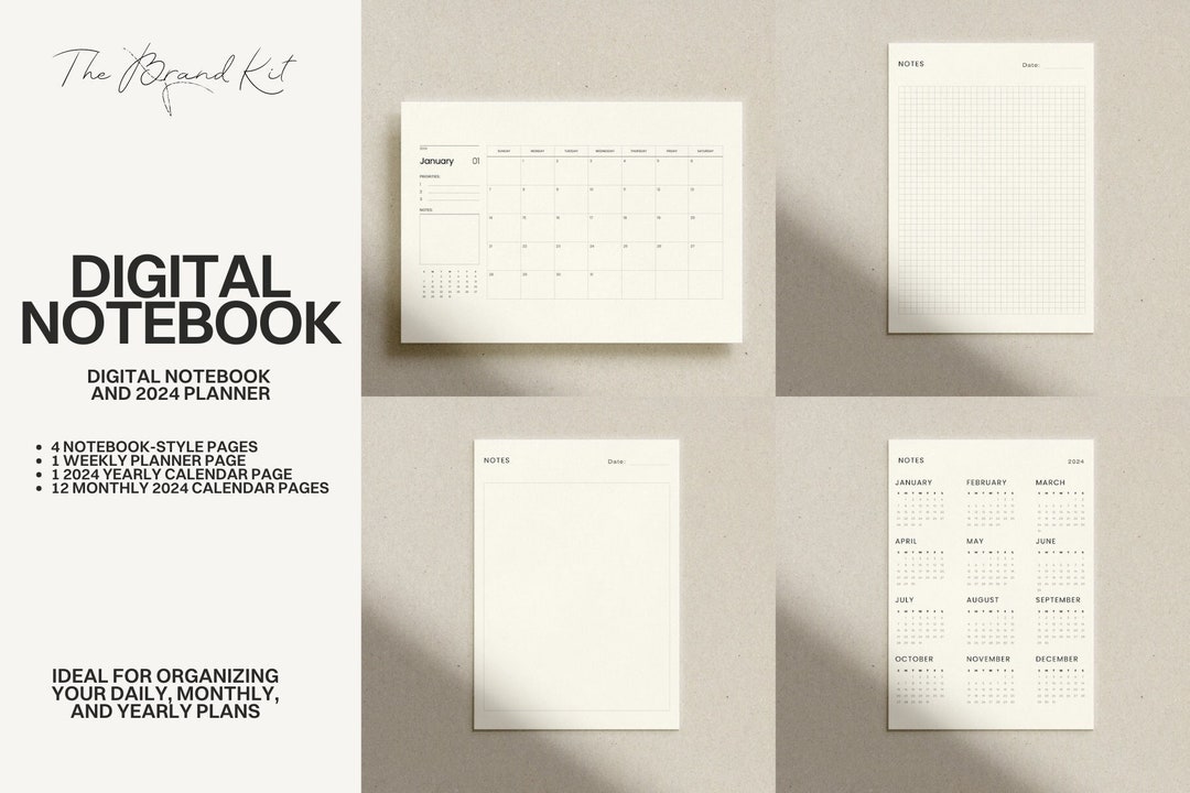 Printable Beige Notebook & 2024 Calendar Set | Daily, Monthly, Yearly ...