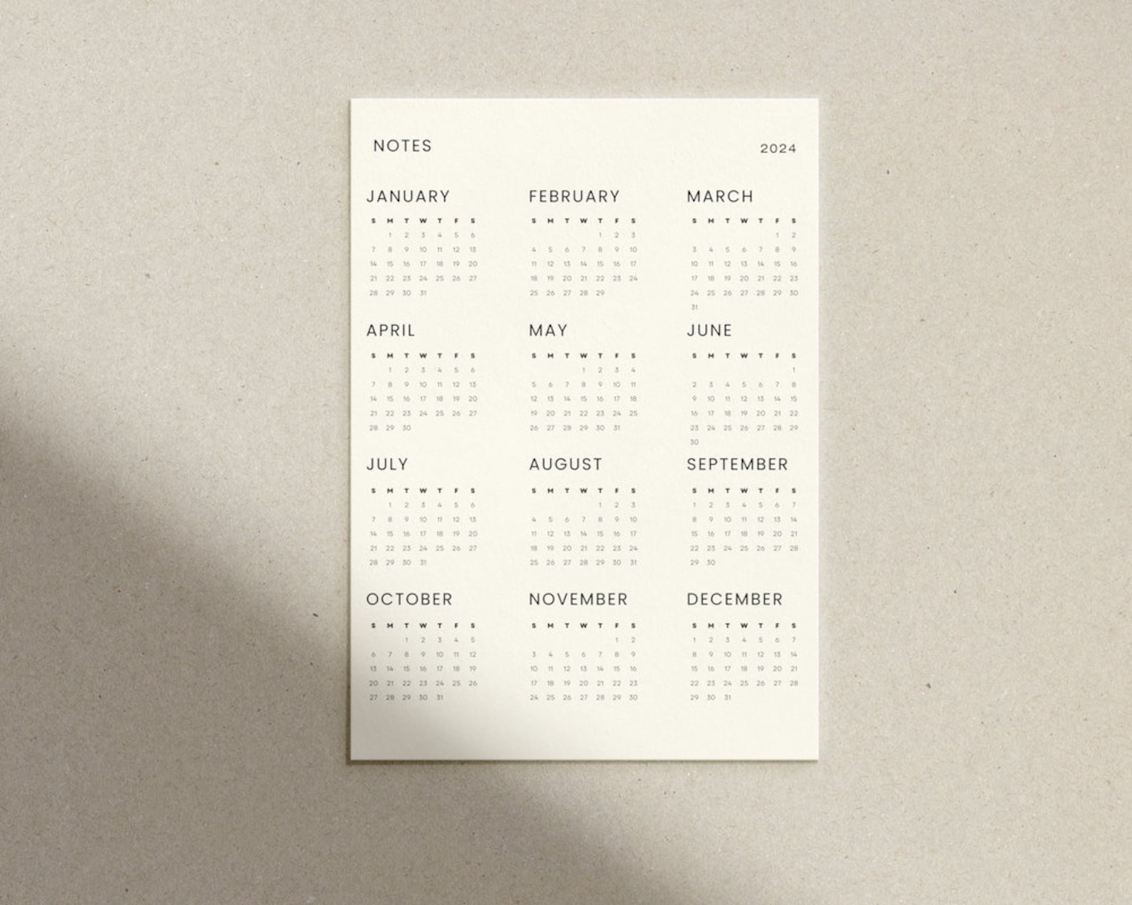 Printable Beige Notebook & 2024 Calendar Set | Daily, Monthly, Yearly ...