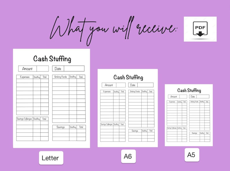 Cash Stuffing Worksheet PDF Letter/a5/a6 Paycheck Budget Cash Savings ...