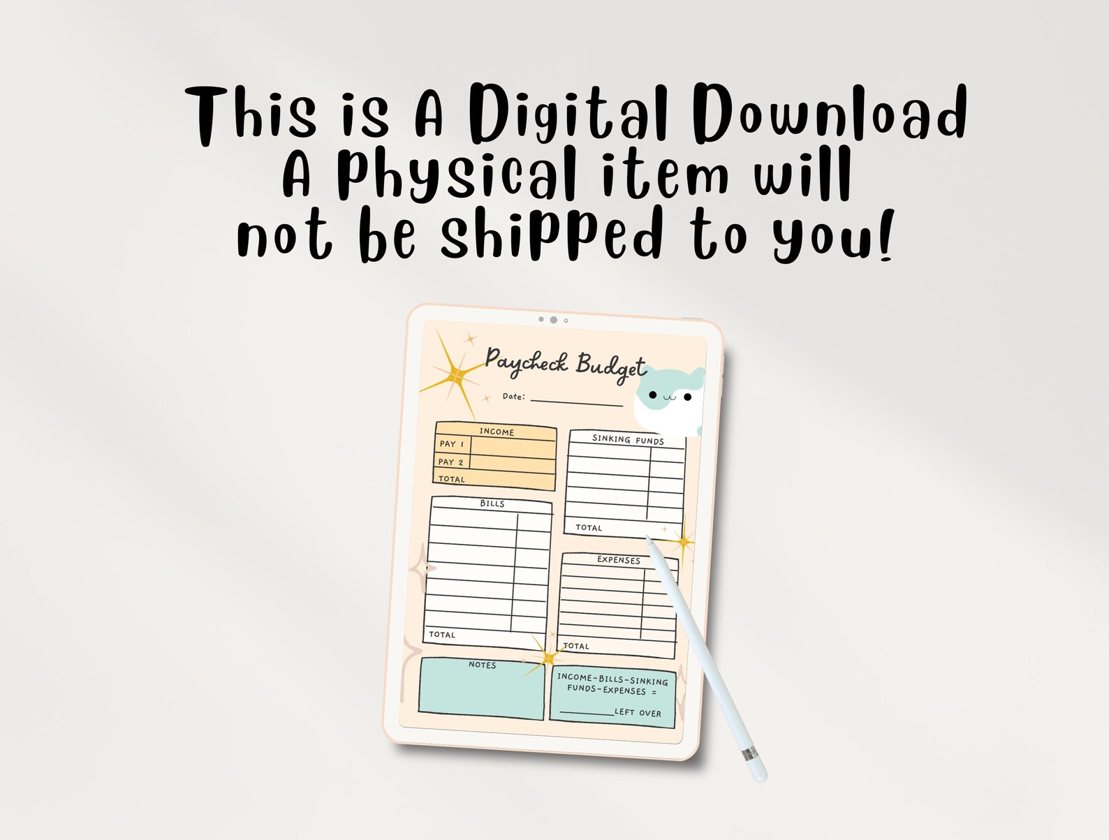 Cute Cat Digital Paycheck Budget Worksheet | Cash Budget | Cash ...