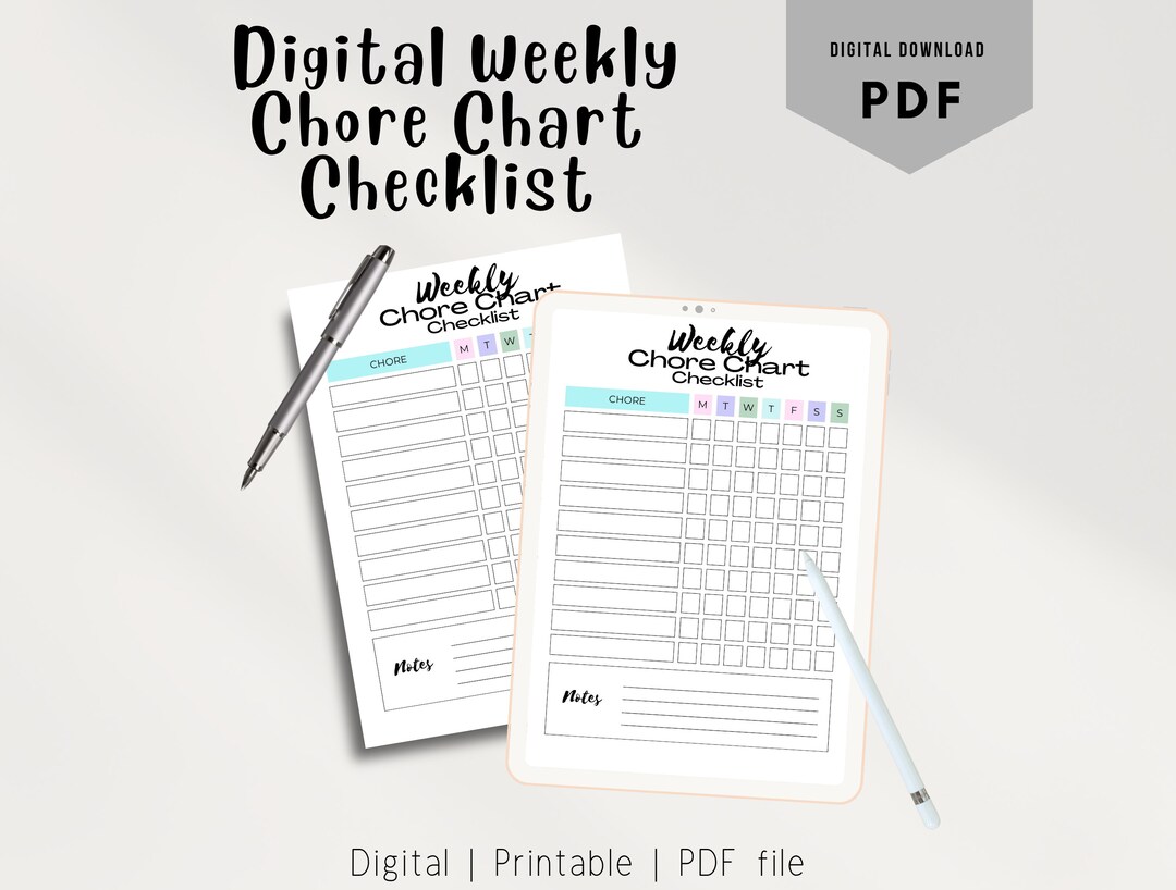 Digital Weekly Chore Chart | Chore Checklist | Digital Planning | Chore ...