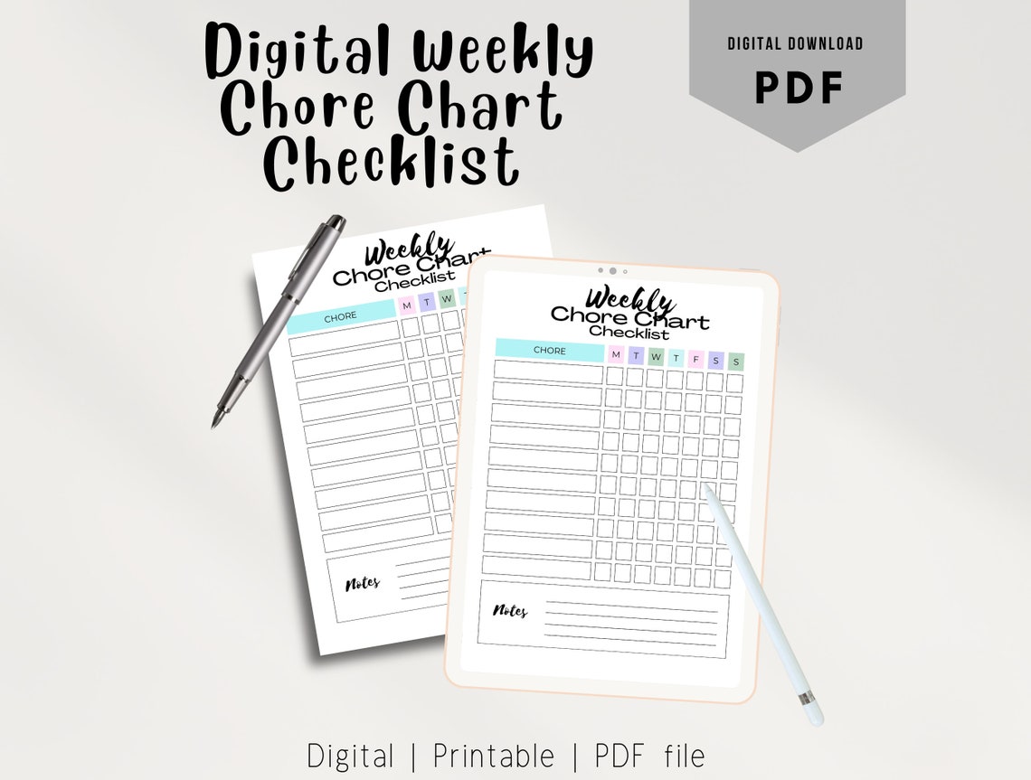 Digital Weekly Chore Chart | Chore Checklist | Digital Planning | Chore ...