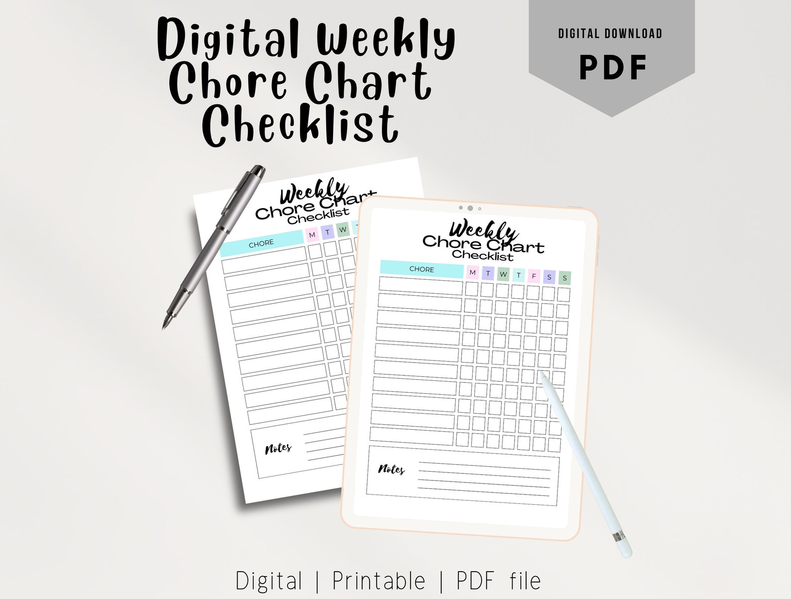 Digital Weekly Chore Chart | Chore Checklist | Digital Planning | Chore ...