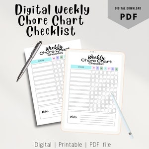 Digital Weekly Chore Chart | Chore Checklist | Digital Planning | Chore ...