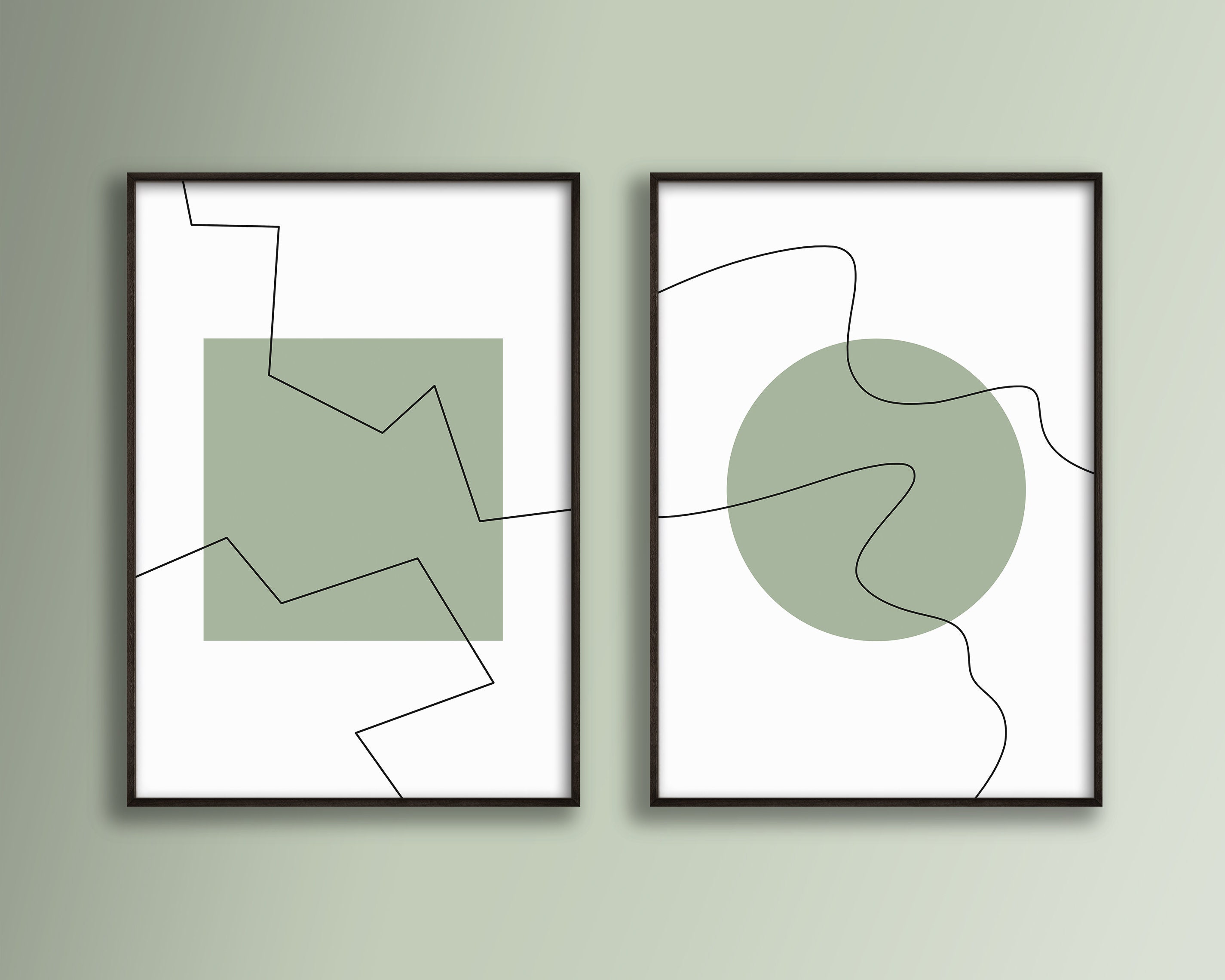 Sage Green Wall Art Print Sage Green Abstract Line Art Set - Etsy