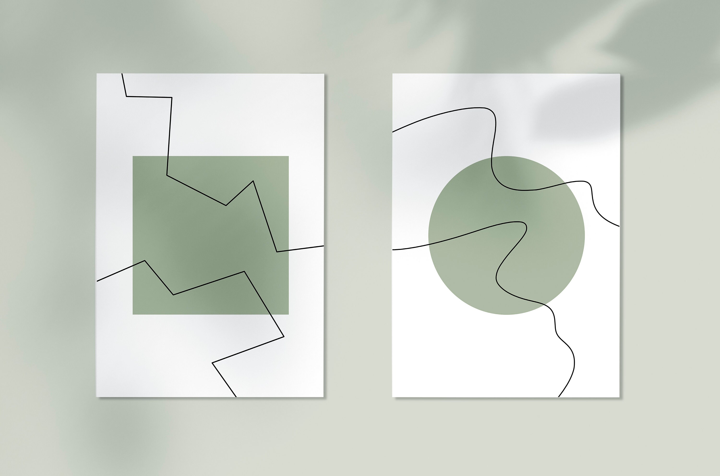 Sage Green Wall Art Print Sage Green Abstract Line Art Set - Etsy