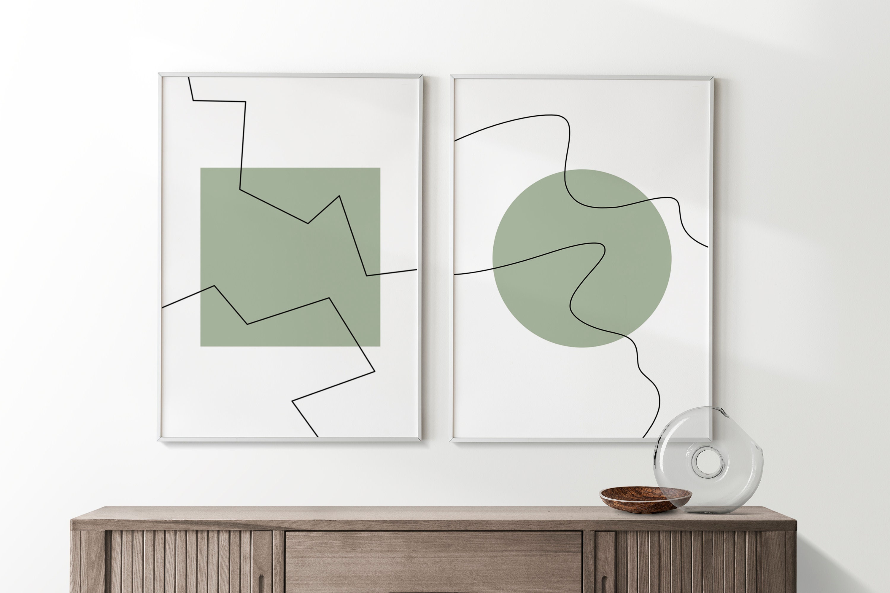 Sage Green Wall Art Print Sage Green Abstract Line Art Set - Etsy