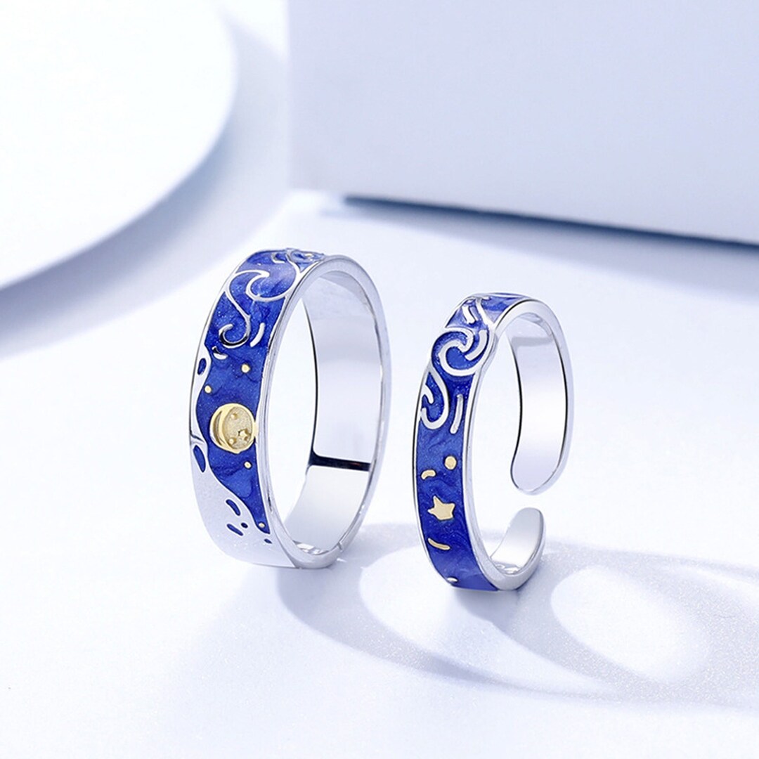 Van Gogh Matching Rings Starry Night Couple Rings Charm - Etsy
