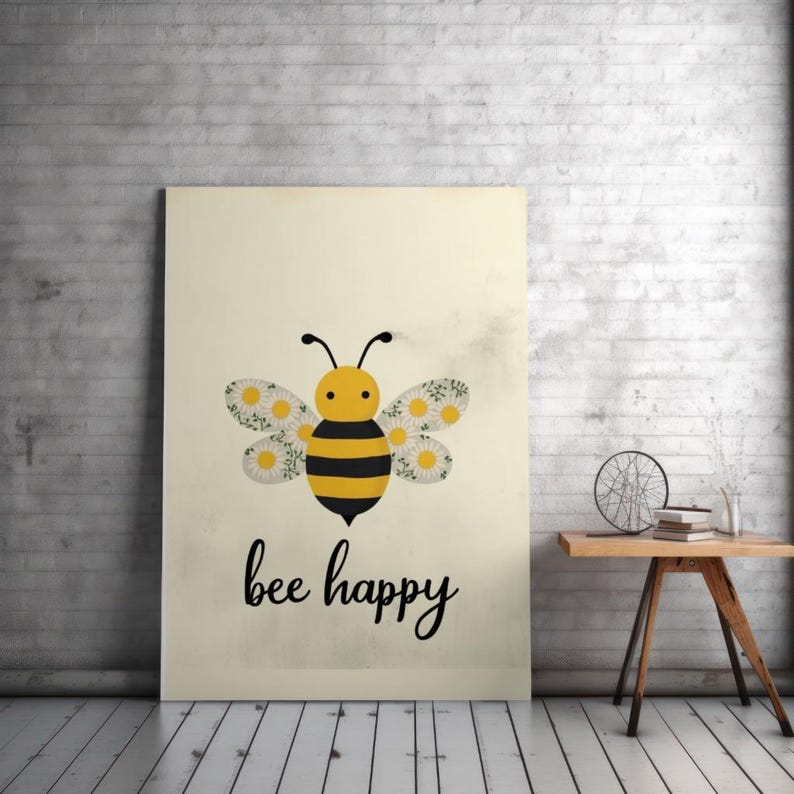 Bee Happy Wall Art – Cute Bee Print, Positive Quote Digital Download ...