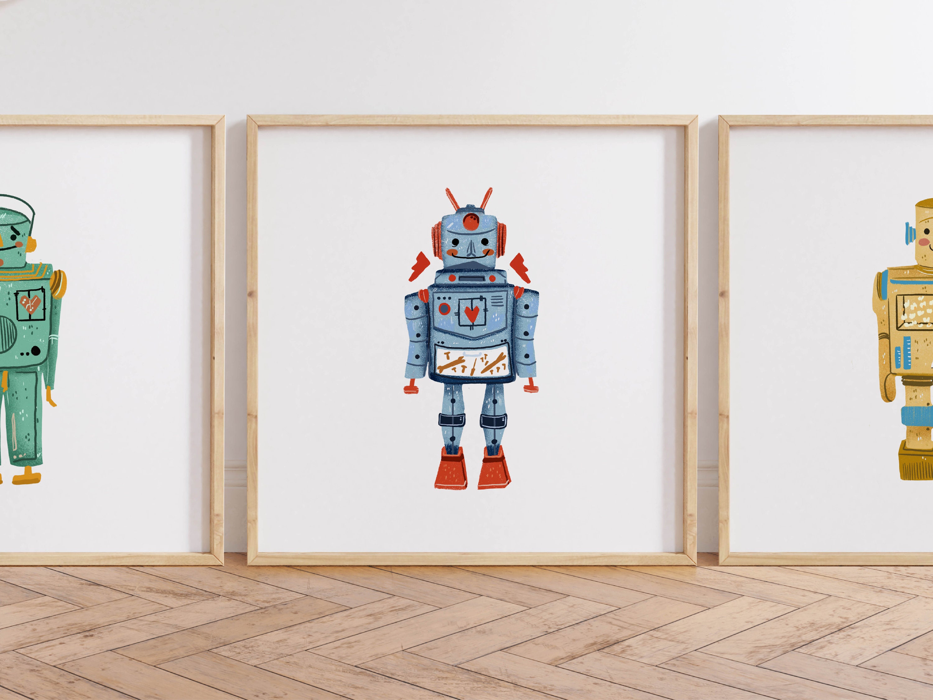 Set of 3 Kids Retro Robot Wall Prints, Printable Robot Art for Nursery ...
