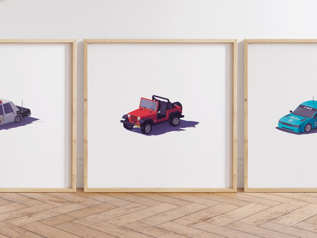 Set of 8 Printable Car Art, Kids Gallery Wall, Transportation Theme ...