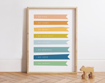 I Am Rainbow Positive Affirmations for KIDS Self-love Printable Wall ...