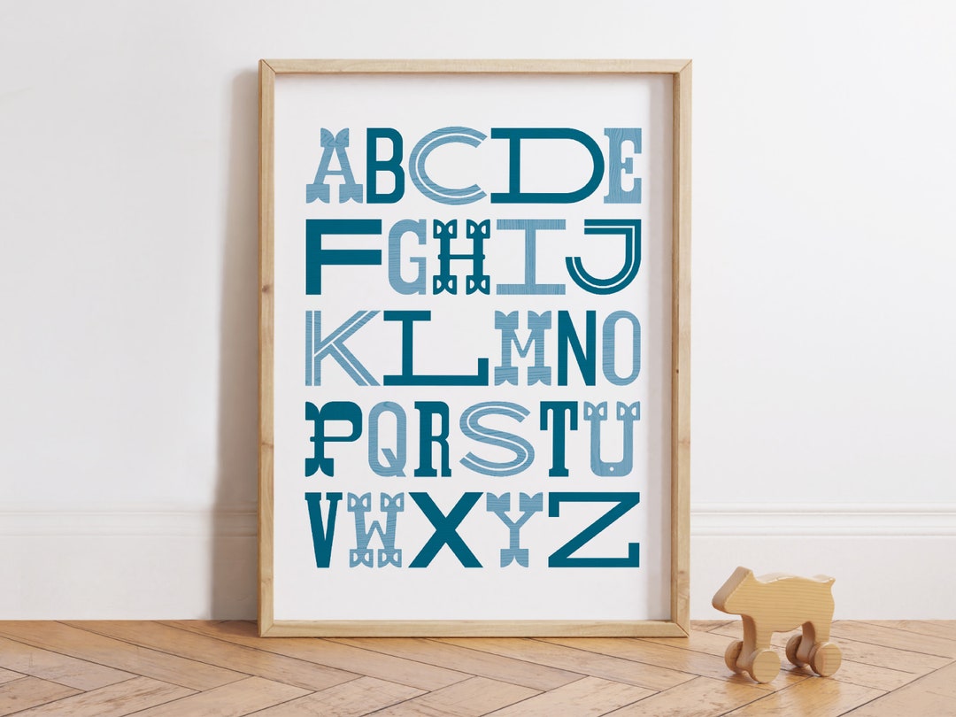 Woodcut Alphabet Poster, Printable Wall Art for Kids, Vintage Nursery ...