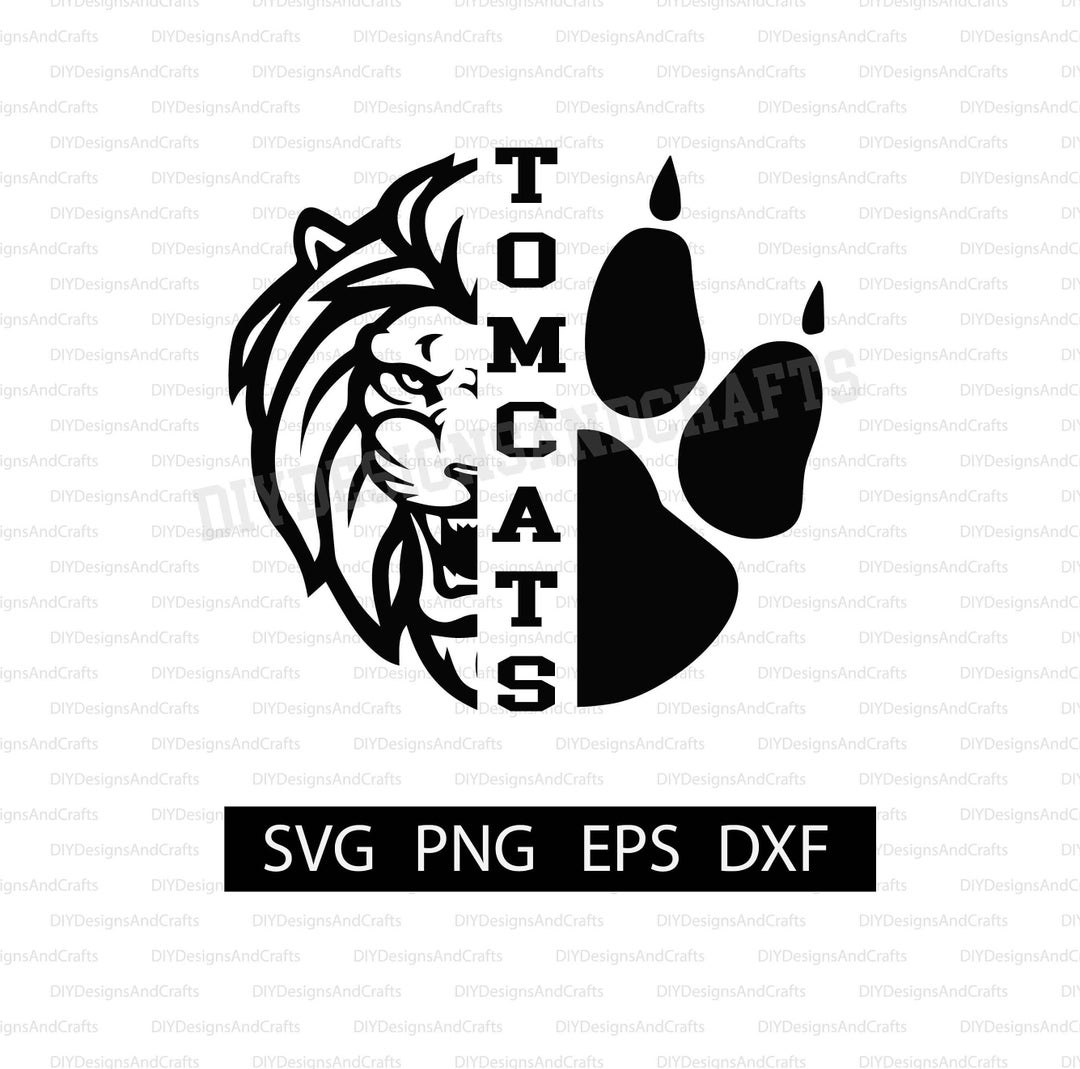 Tomcats Digital Download Tomcats Paw Print Tomcats Head School Mascot ...