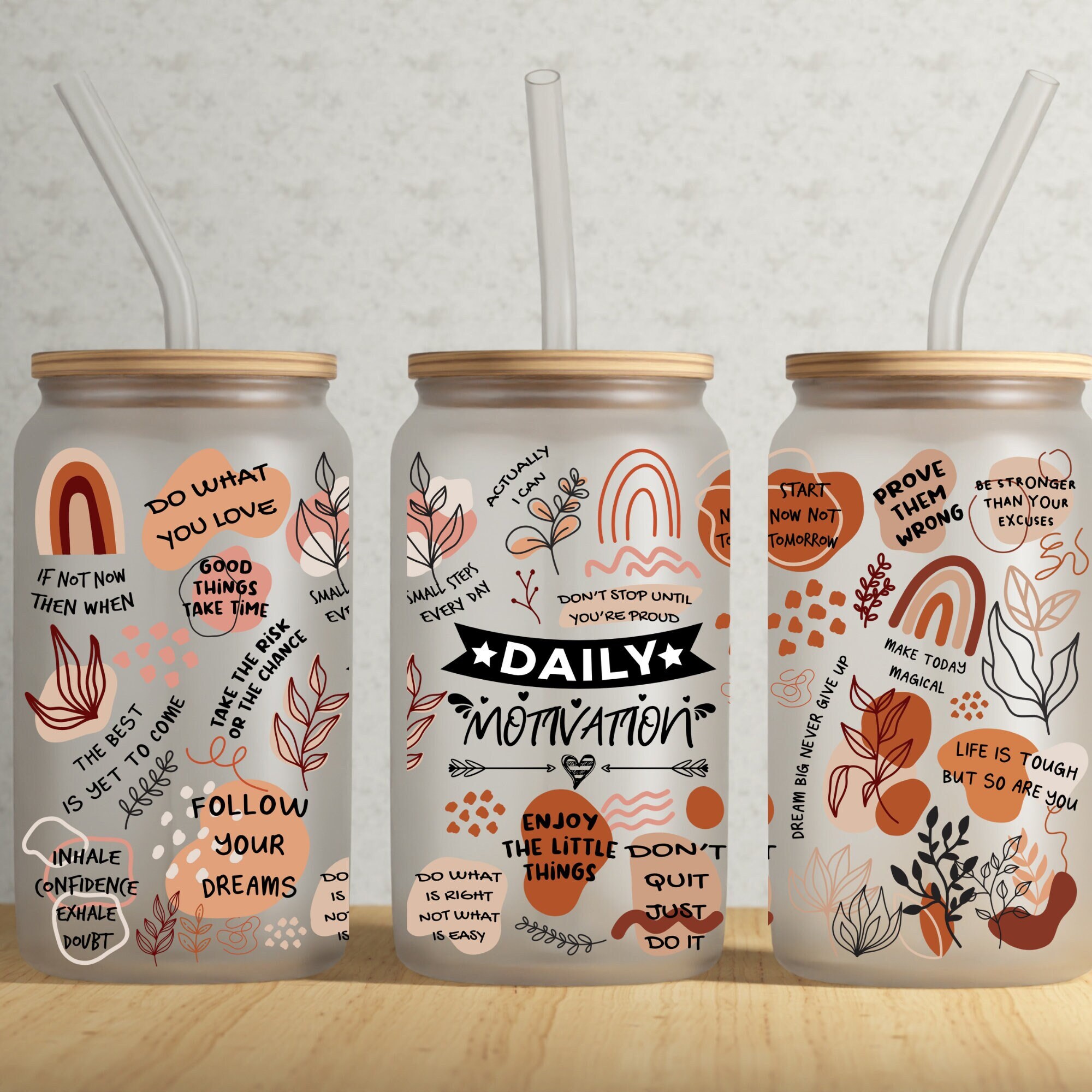 Daily Motivation Iced Coffee Cup Beer Can Glass Selfcare Gift Glass Cup ...