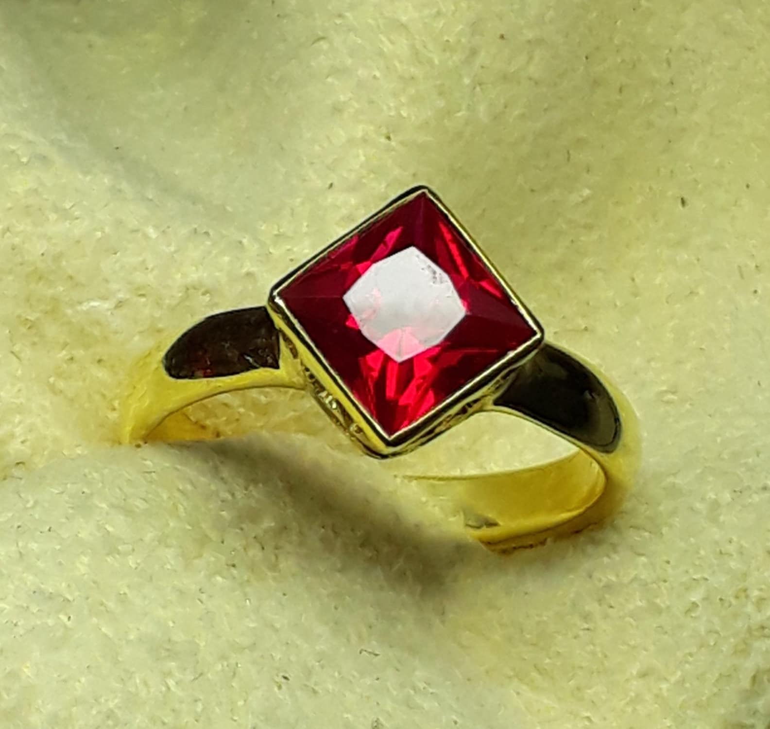 Square Ruby Ring: Yellow Gold Plated, Sterling Silver, Bezel Setting - Etsy
