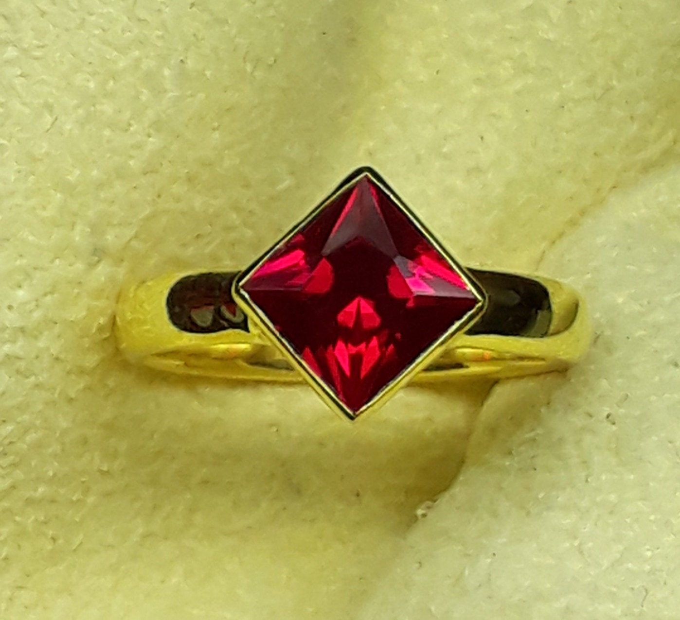 Square Ruby Ring: Yellow Gold Plated, Sterling Silver, Bezel Setting - Etsy