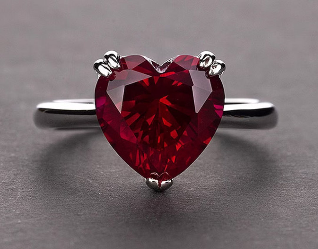 Red Ruby Heart Ring Valentine Day Gift Wedding Anniversary - Etsy