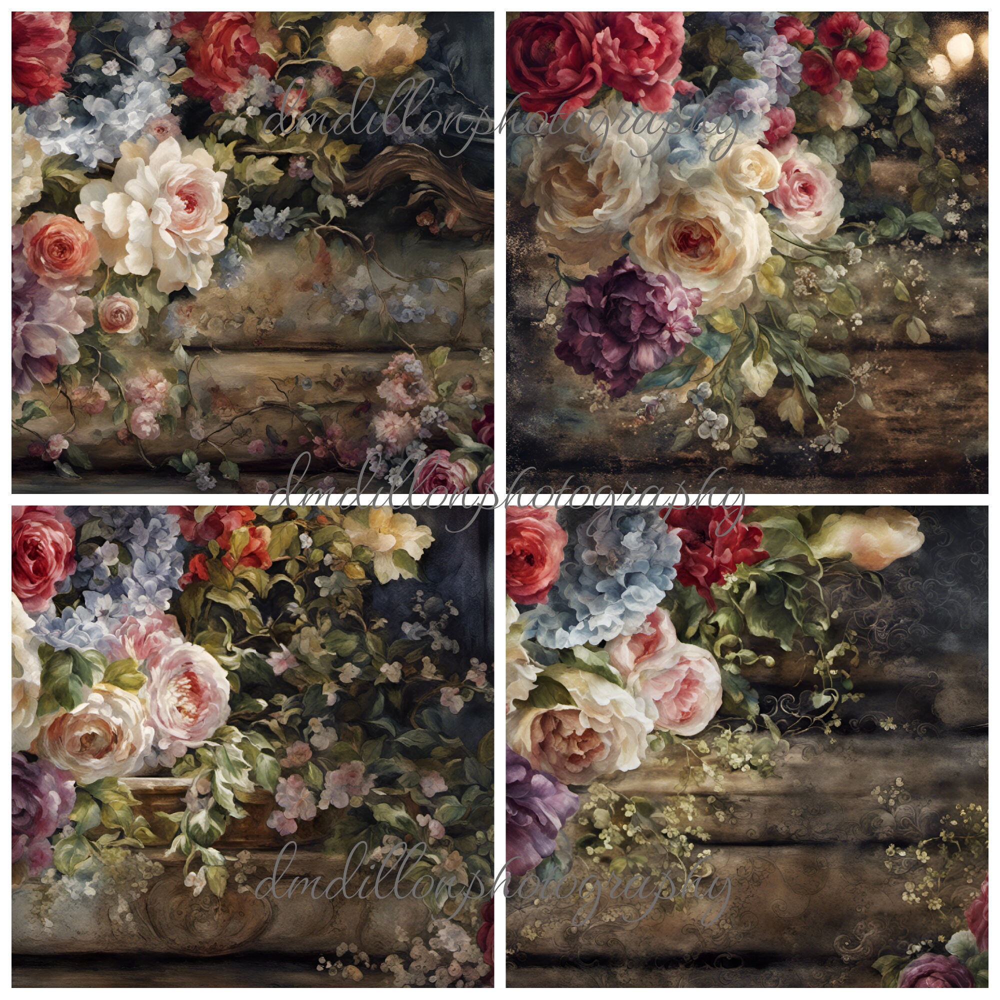 Dark and Moody, Vintage, French Country, Shabby Chic Digital Florals ...