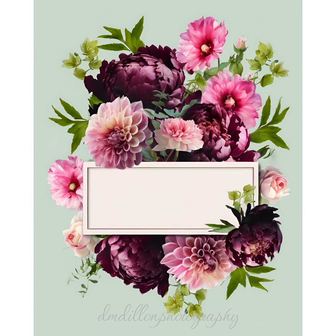 Floral Text Frame, Digital Download, Peonies and Dahlias, Clipart ...