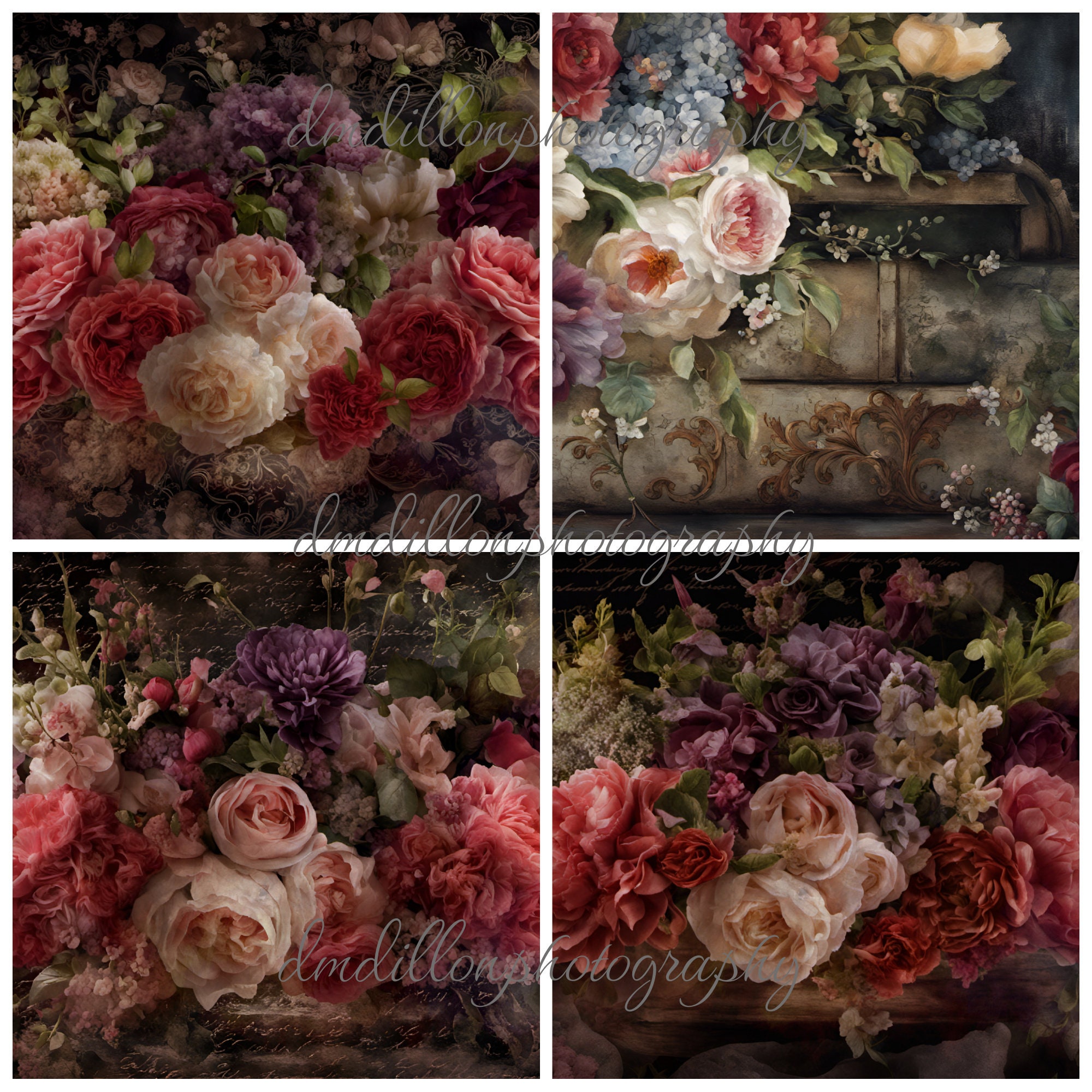 Dark and Moody, Vintage, French Country, Shabby Chic Digital Florals ...