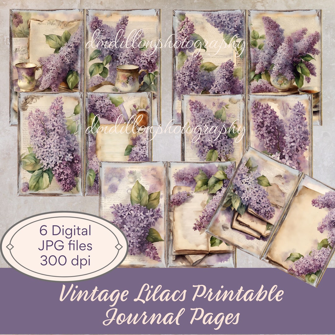 Vintage Lilacs Printable Junk Journal Papers, Digital Download ...