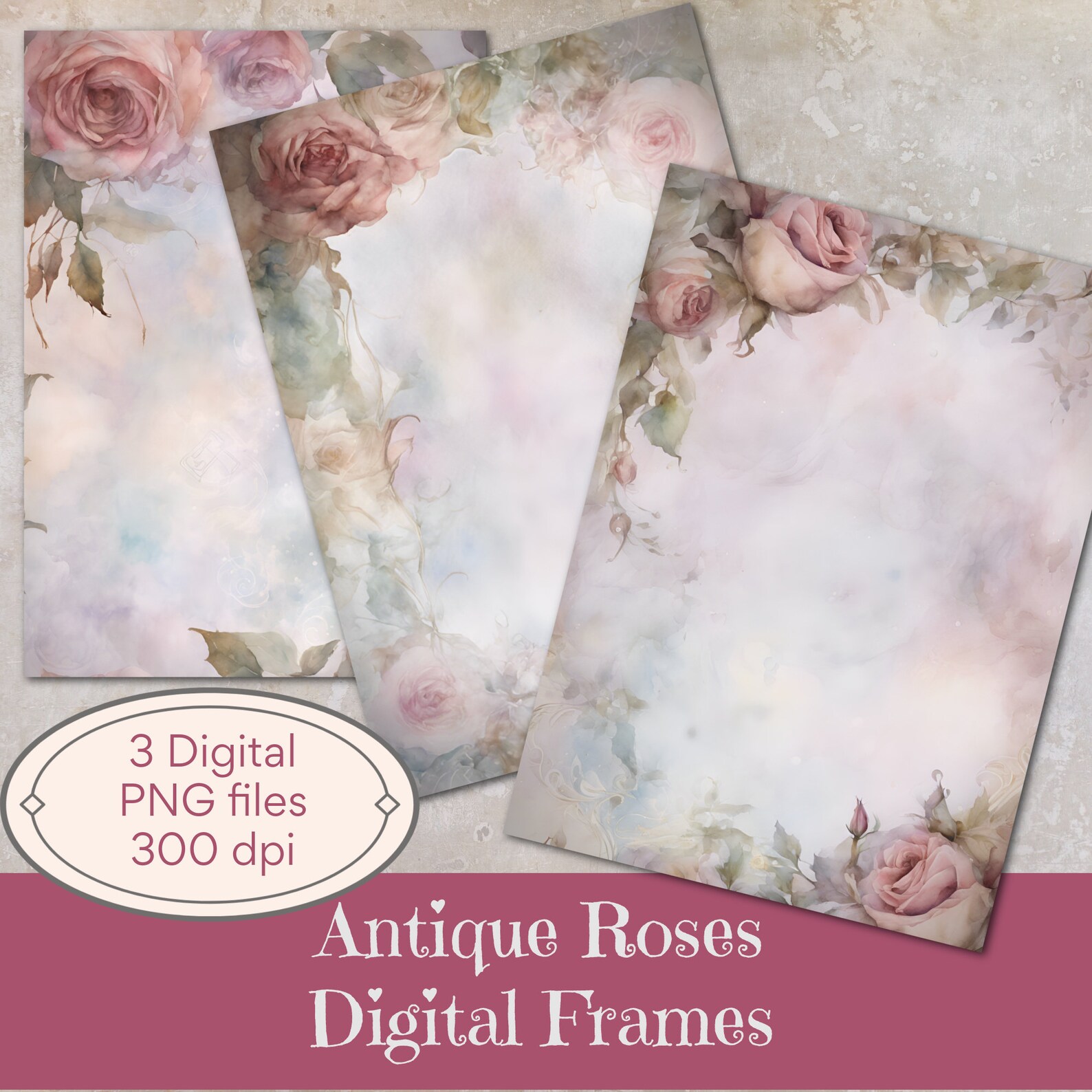Antique Roses Digital Text Frame, Printable Frame for Invitations ...