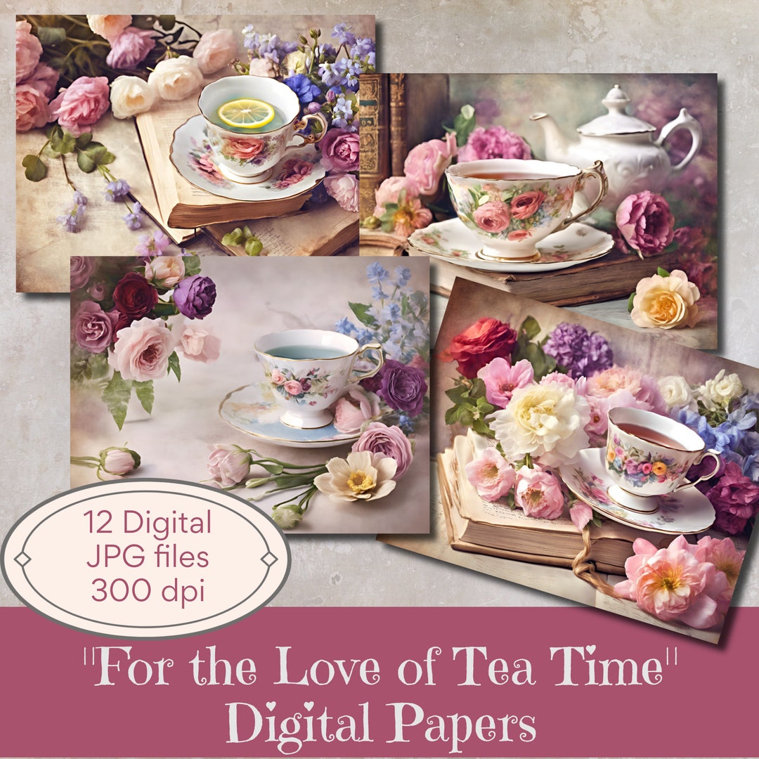 Vintage Tea Themed Digital Papers Digital Download Printable Junk ...
