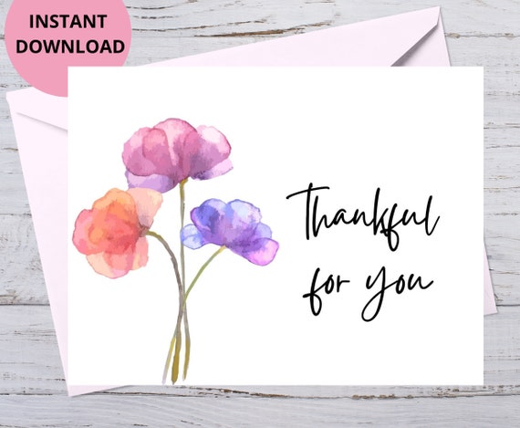 Thankful for You Card Thank You Card Printable Thank You | Etsy