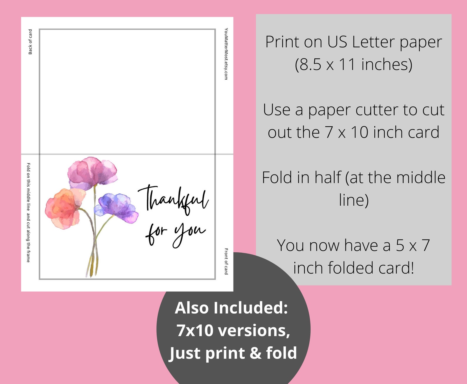 Thankful for You Card, Thank You Card, Printable Thank You Card ...