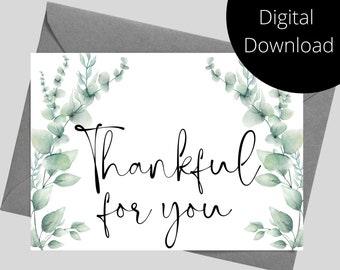 Thankful for You Card Thank You Card Printable Thank You - Etsy