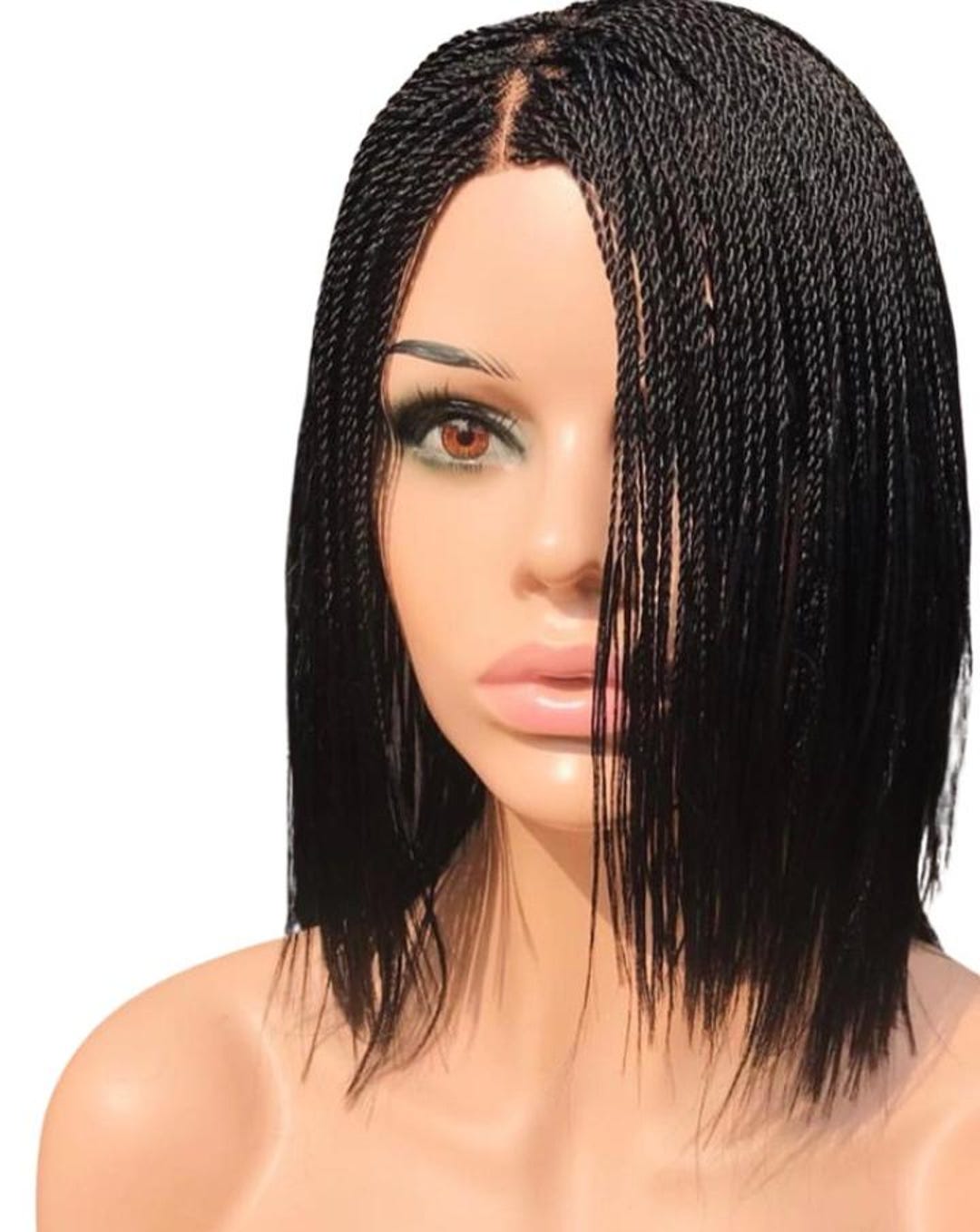 Black Braided Wig: Short Box Braids With Blonde Highlights - Etsy