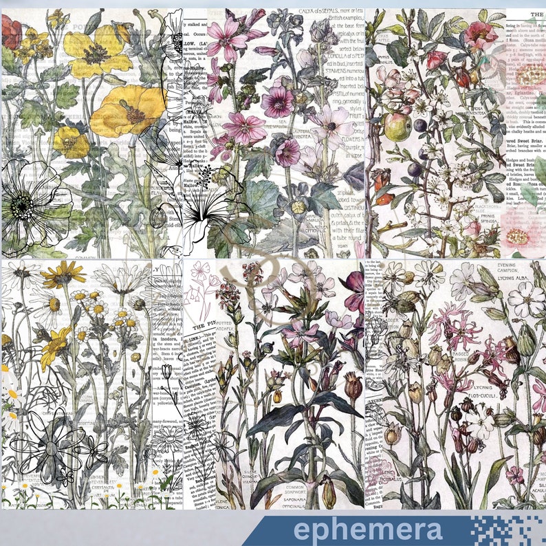 Vintage Inspired Floral Ephemera Custom Victorian Flower Book Page ...