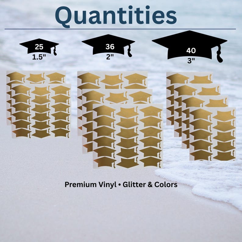 Custom Graduation Cap Vinyl Decals – 25–40 Pack, Glitter & Standard ...