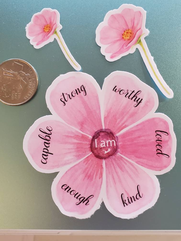 I AM Pink Flower Affirmation Sticker, Inspiration Sticker, Hydro Flask ...