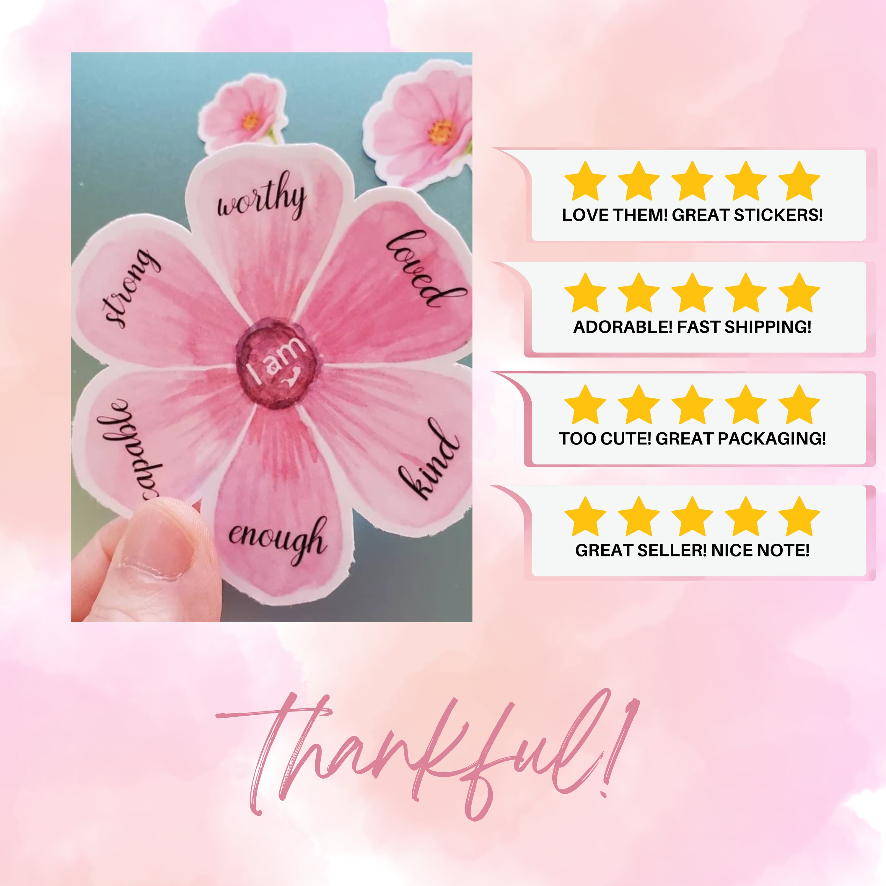 I AM Pink Flower Affirmation Sticker, Inspiration Sticker, Hydro Flask ...