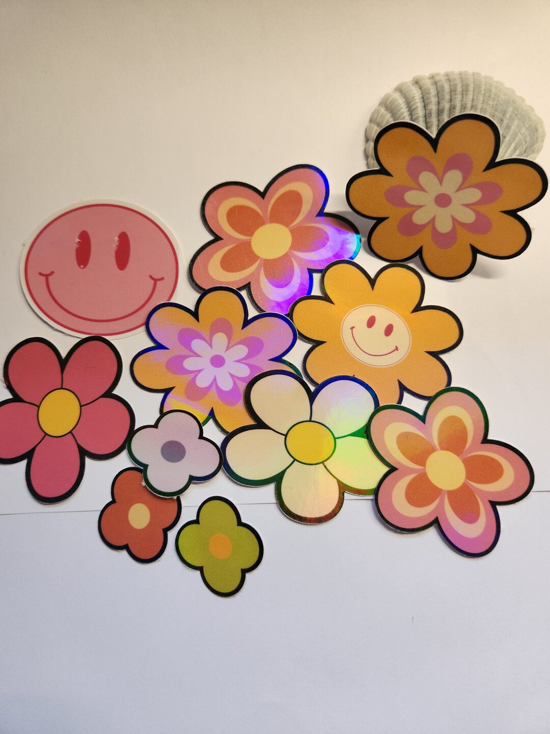 Retro Flower Stickers Set of 9 Holographic Flower Stickers - Etsy