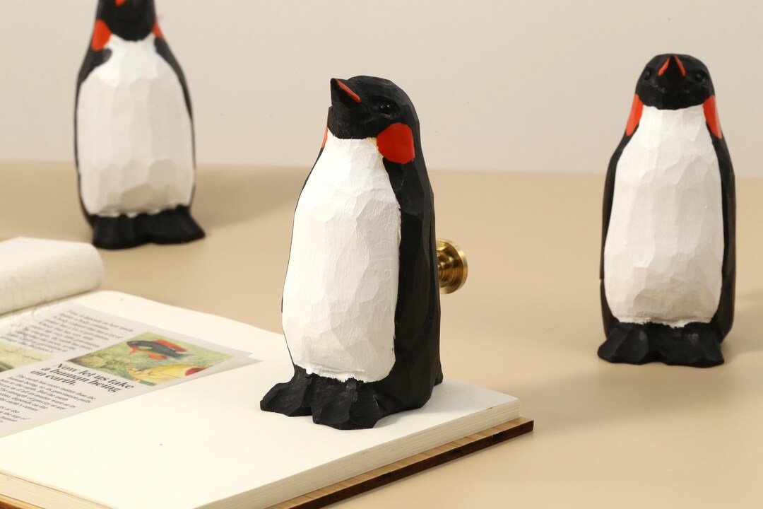 Wooden Penguin Hand Carved Drawer Knob Pull, Penguin Kid Room Cabinet ...