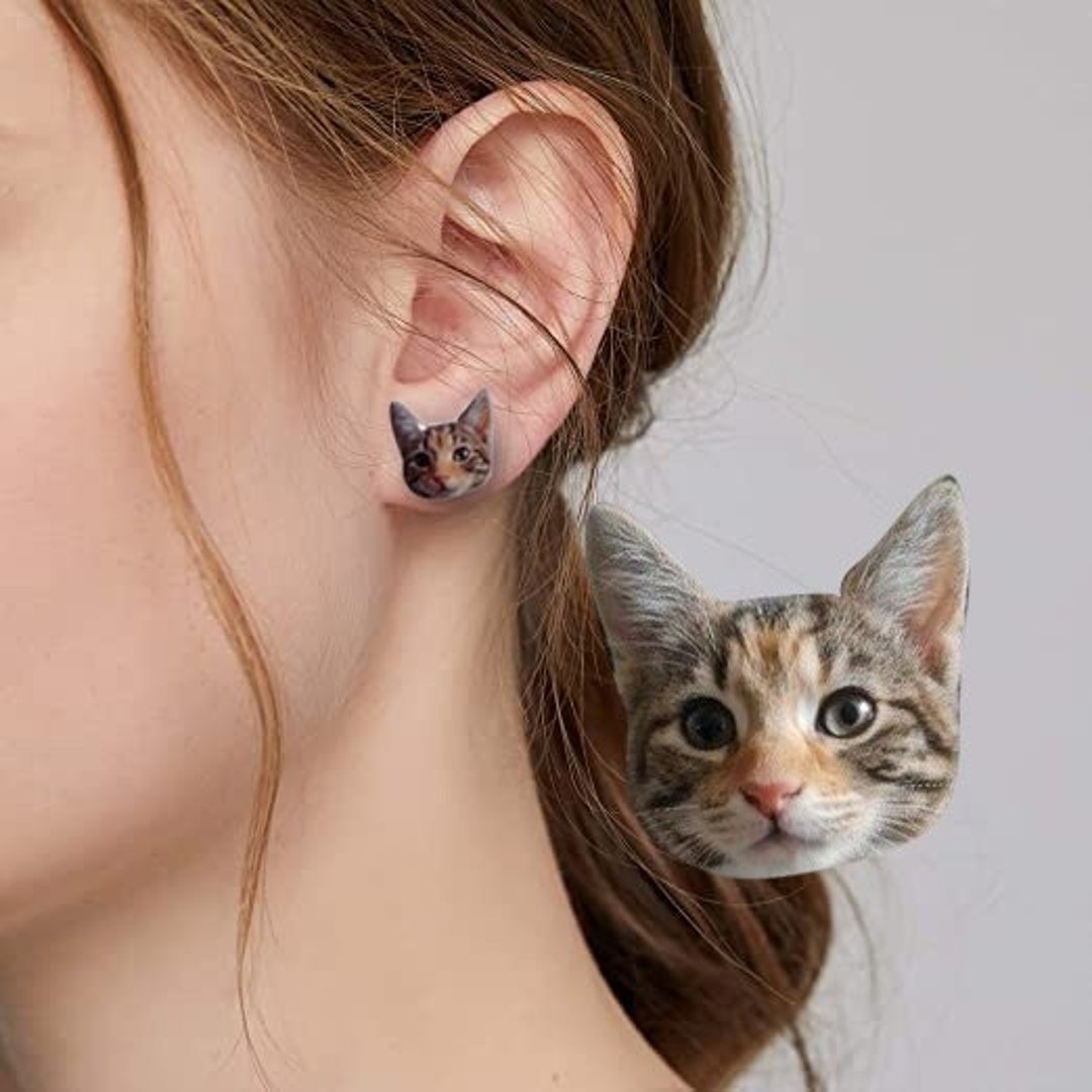 Custom Pet Portrait Earrings, Personalized Cat Dog Portrait Earrings ...