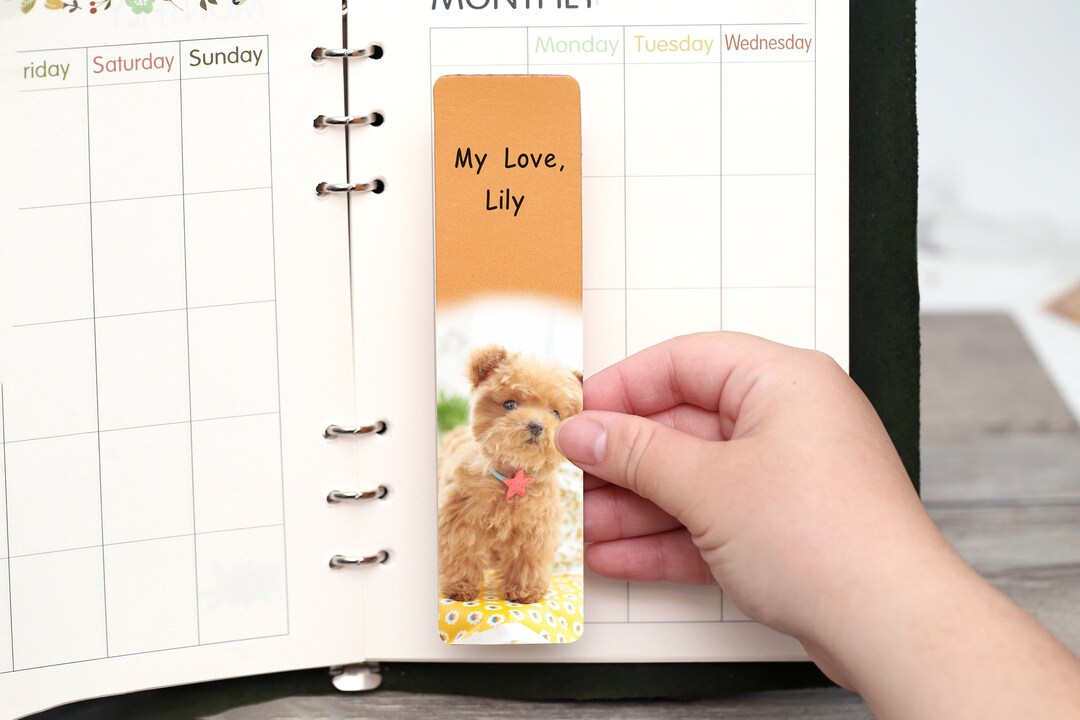 Custom Leather Photo Bookmark for Pet With Message, Dog Cat Gift for ...