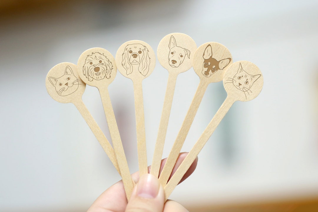 Personalized Dog Cat Wood Cupcakes Toppers, Wood Engraved Cocktail ...