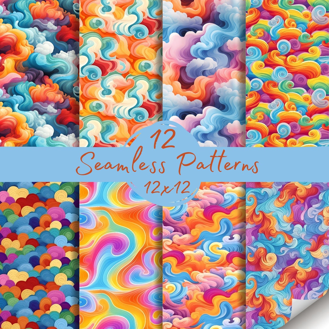 12 Colorful Pastel Swirl Pattern Paper JPG PNG Digital - Etsy