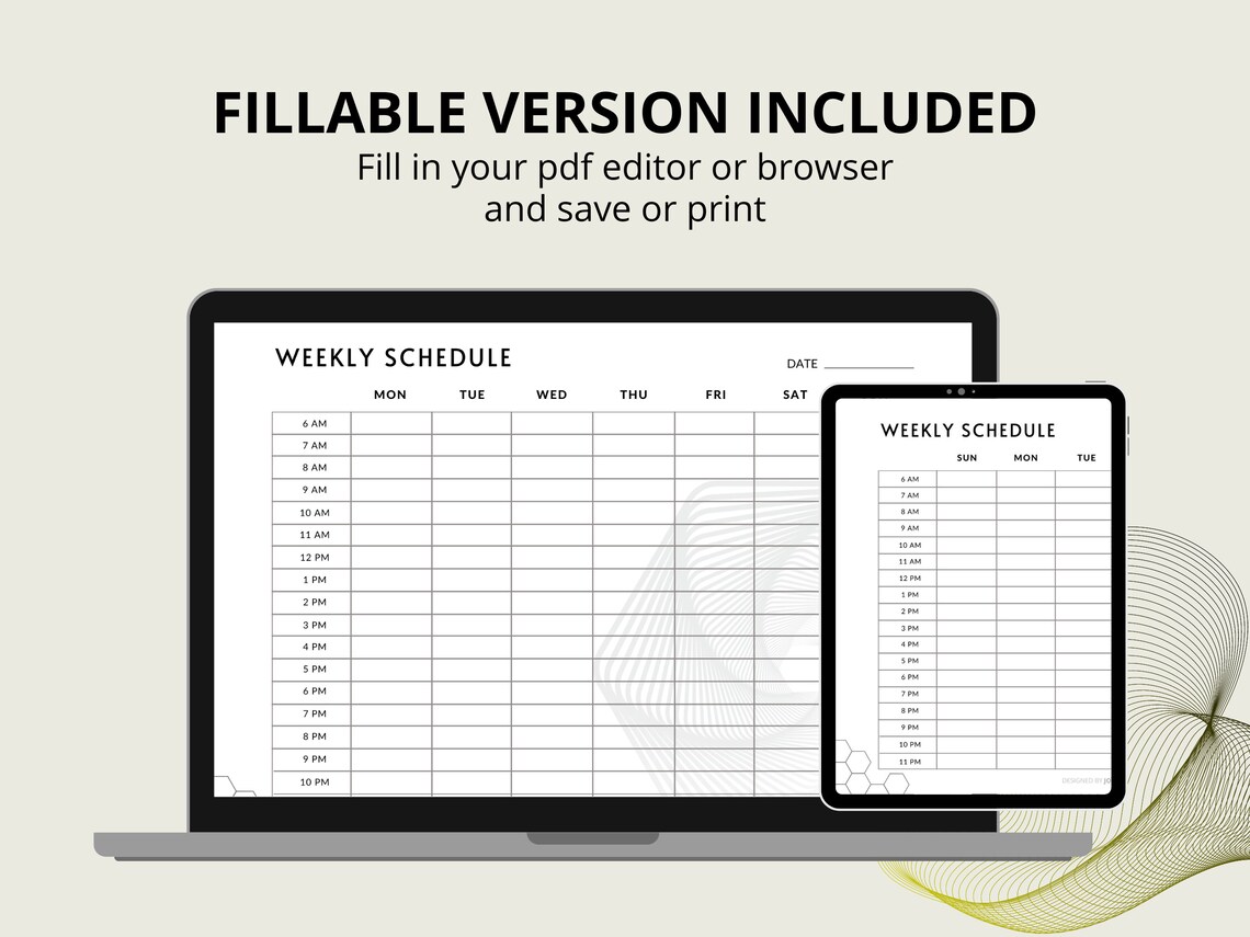 Weekly Schedule A4, Letter Fillable Editable Organiser Minexagon Weekly ...