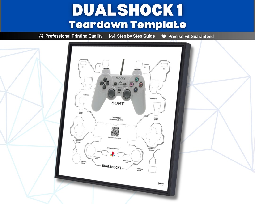 DUALSHOCK 1 Teardown Template Download , Playstation 1 Controller Framed, Disassembled Dual ...