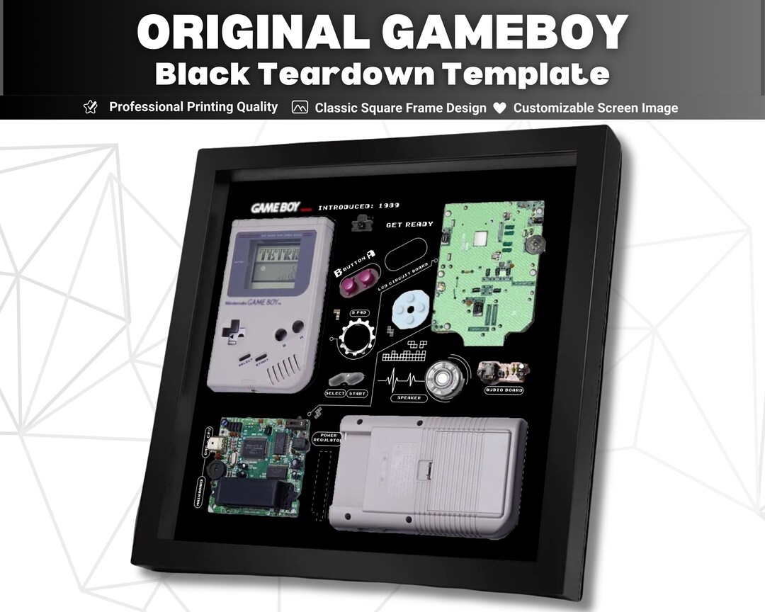 Original Game Boy Teardown Template in Black , OG Gameboy 1989 Framed ...
