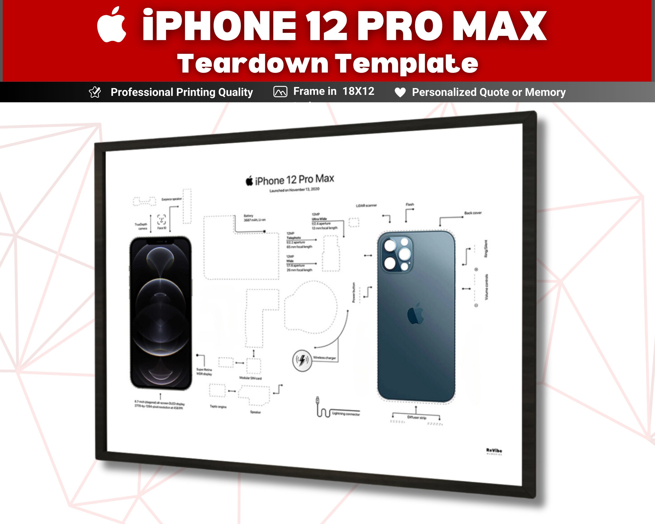 IPhone 12 Pro Max Teardown Template Download Blueprint Gerahmtes iPhone ...