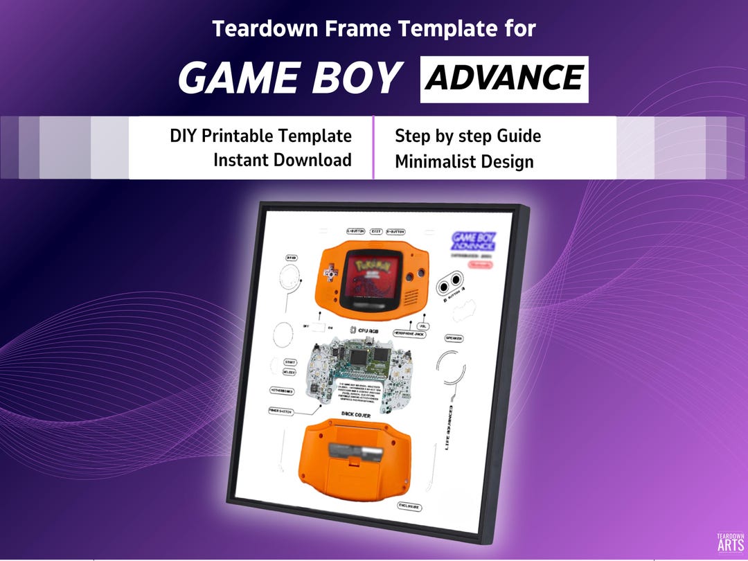Game Boy Advance Teardown Template | 2001 GBA Frame Art Print Ready ...