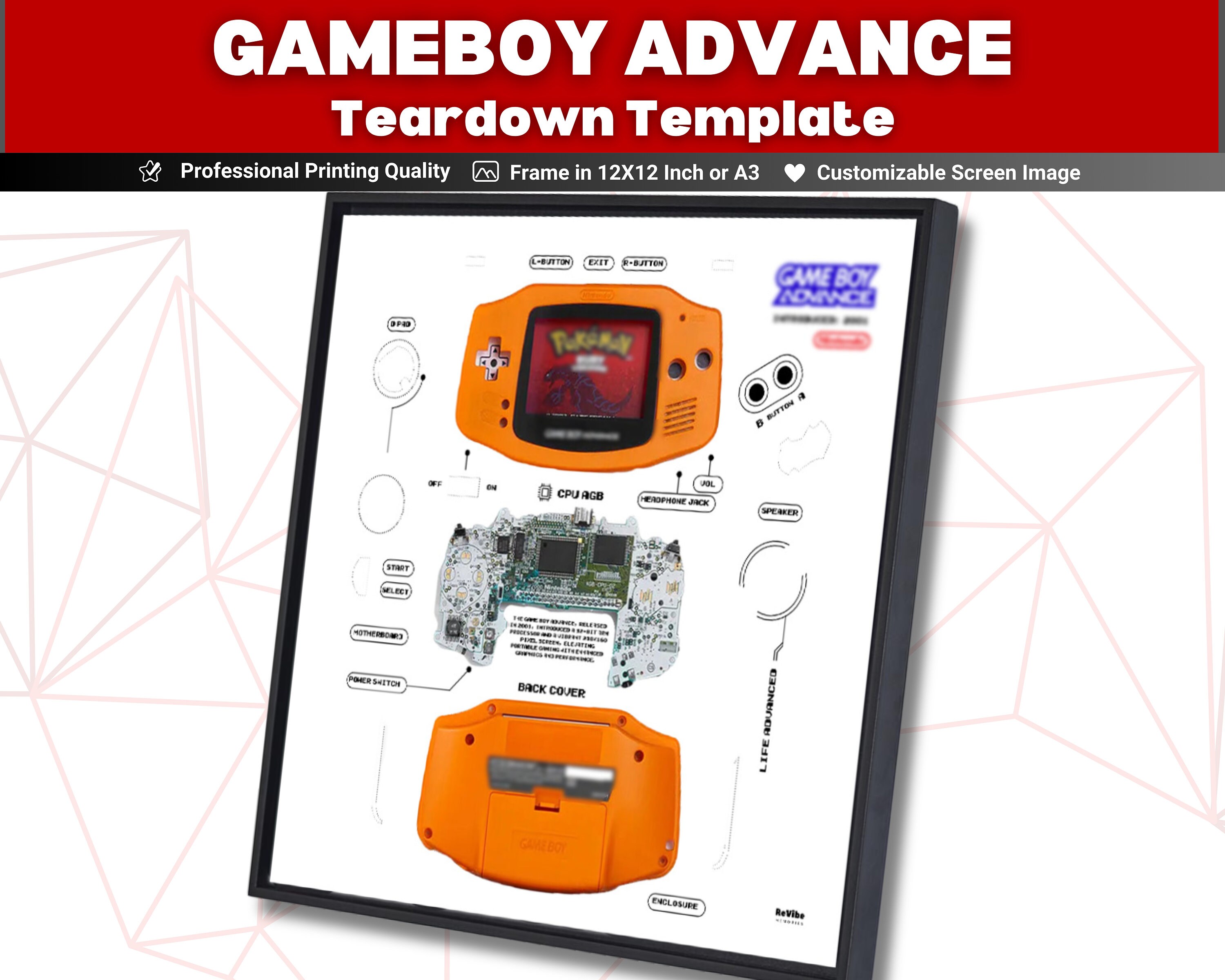 Game Boy Advance Teardown Template Download , Framed Gameboy Advance ...